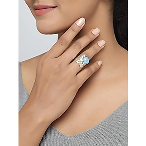 YoTreasure Natural Moonstone Solid 925 Sterling Silver Brass Hammered Finish Ring