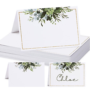 50pcs Place Cards for Table Setting Wedding Greenery Table Place Cards Eucalyptus Leaf Place Setting Name Cards for Bridal Shower Baby Shower Birthday Party (Green)