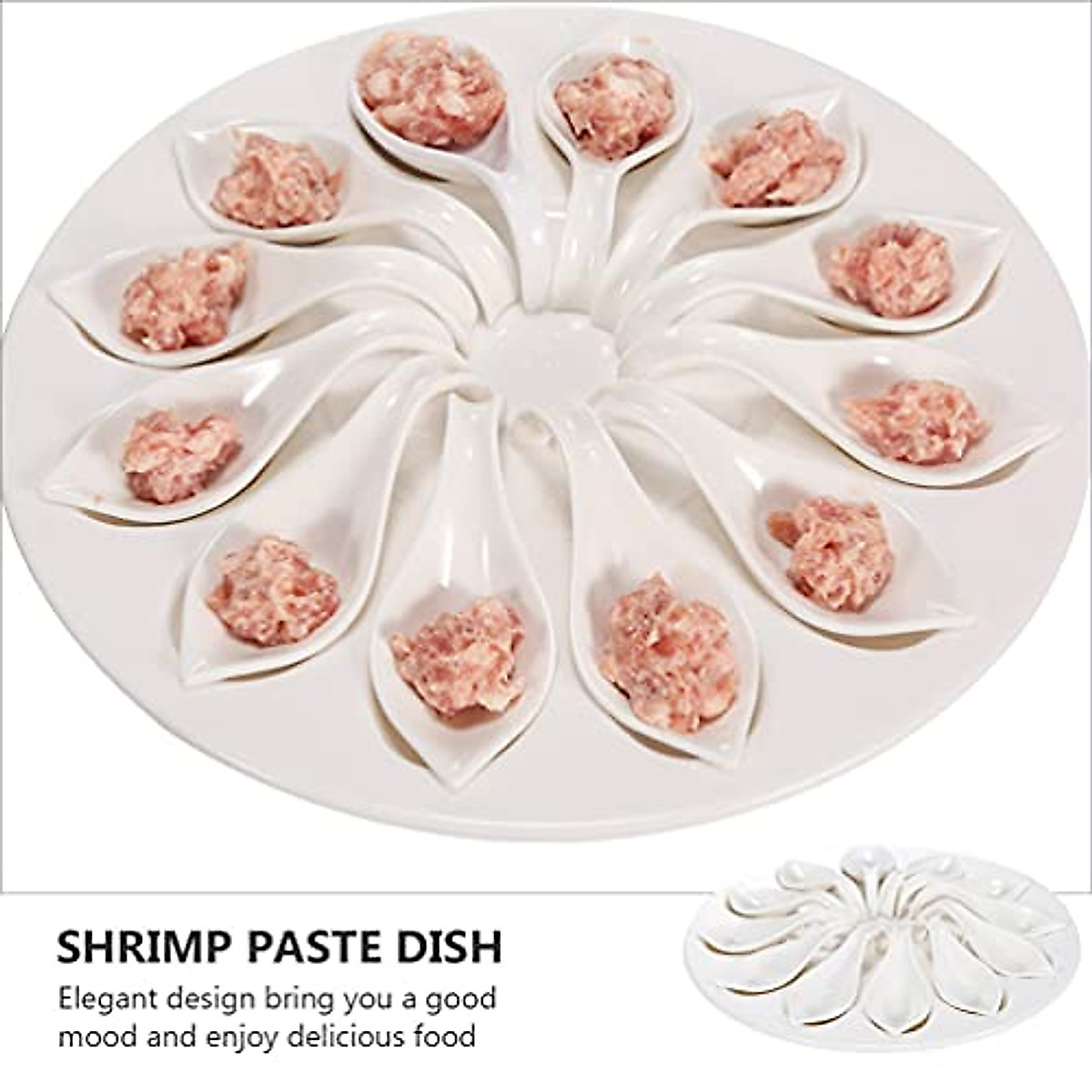 Hemoton 1 Set Eggs Platters Serving Tray Deviled Egg Dish 12 Hole Melamine Meatballs Plate Shrimp Tableware Dinnerware with Saucier Spoon for Home Kitchen Restaurant White