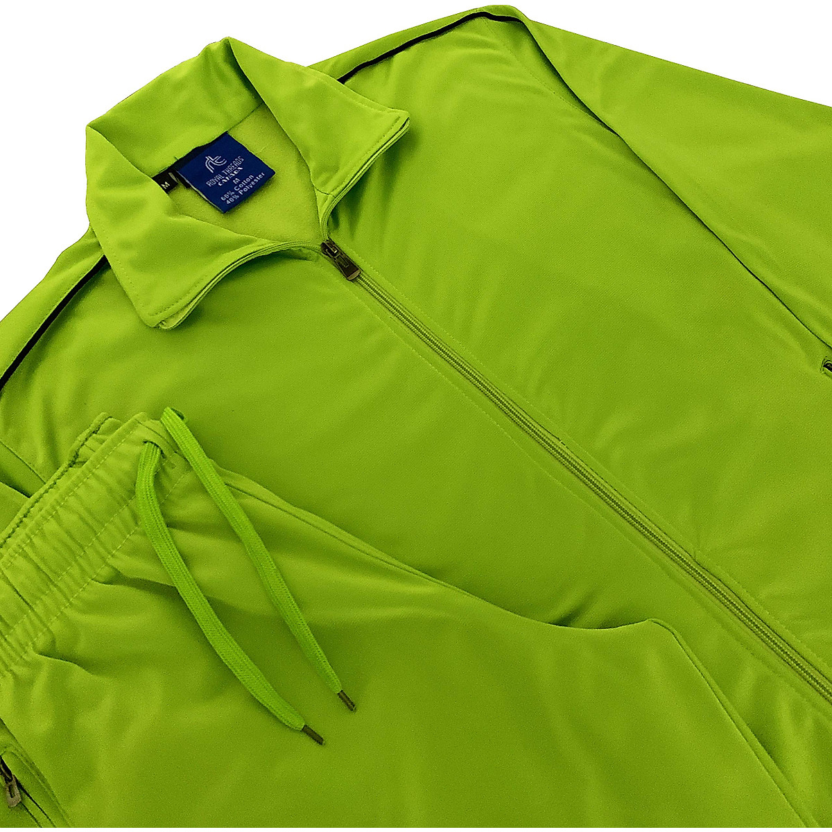 Royal Threads Canada Men 2-piece Classic Jogger Tracksuit Track Jacket & Trackpants Solid Plain Outfit, Lime Green, XX-Large