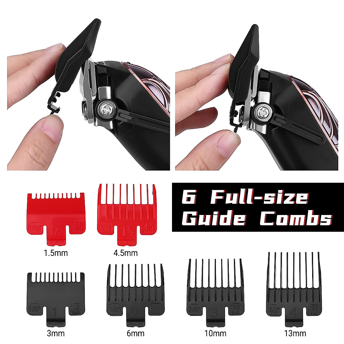 Hair Clippers Cordless Hair Trimmer for Men Barber Clippers with T-Blade Beard Trimmer 6 Guide Combs Fast-Charge, Haircut Machine for Barbers Family