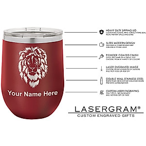 LaserGram Double Wall Stainless Steel Wine Glass Tumbler, Armadillo, Personalized Engraving Included (Maroon)