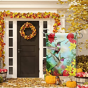 Hummingbird Garden Flags, Flower Garden Spring Yard Flags 12 X 18 Double Sided Polyester Welcome House Flag Banners For Decorative Garden Flags Spring