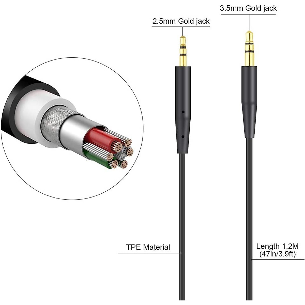 3.5mm to 2.5mm Audio Cable Cord Compatible with Bose 700 QuietComfort QC45 QC35II QC35 QC25 Noise Cancelling Headphones for 45BT E55BT E65BTNC Bluetooth Earphone (Straight Jack)