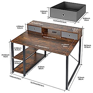 TOPSKY 47”x 31.5” Computer Desk with Drawers, Monitor Stand, Storage Shelf, 3-Port Charging Station (Rustic Brown)