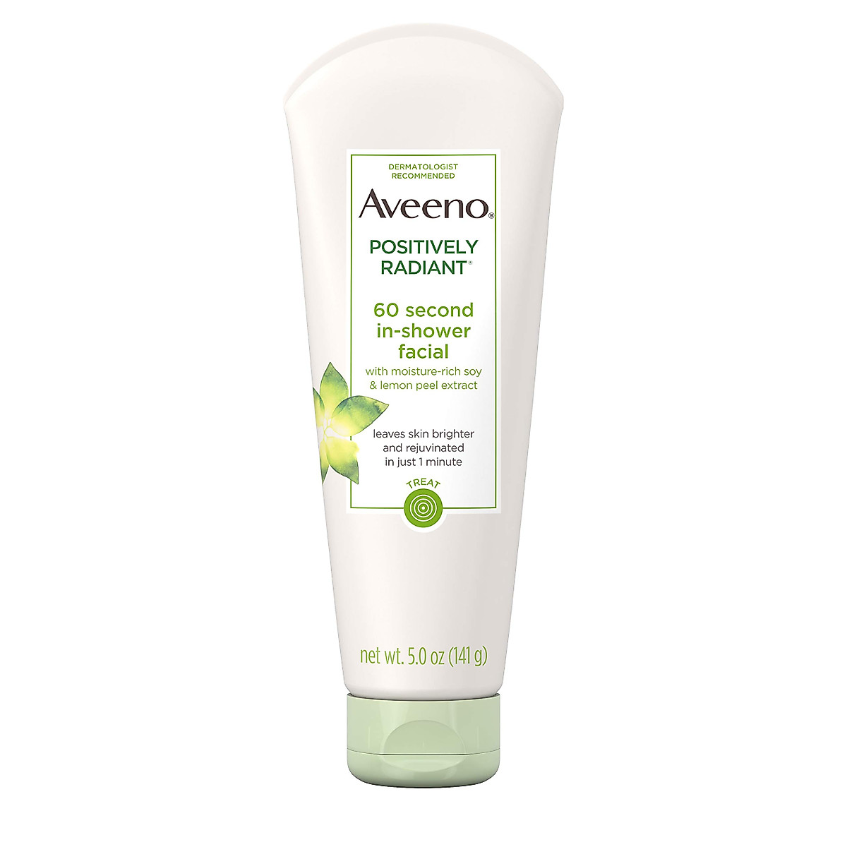 Aveeno Positively Radiant 60 Second In-Shower Facial Cleanser, Brightening Mask With Moisture-Rich Soy, Lemon Peel Extract, Glycolic Acid, and Kaolin Clay, 5 oz (Pack of 3)