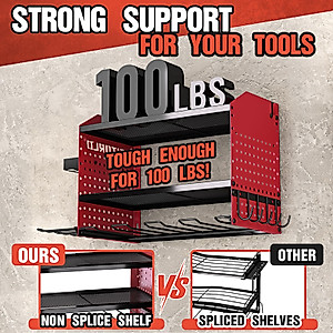 Veitorld Power Tool Organizer with Charging Station, 4 Drill Holders, Heavy Duty Modular Wall Mount Rack for Garage & Shed Organization, Tool Storage Organizer, Gifts for Men Dad Husband Christmas