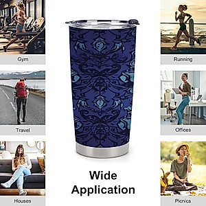 FHENMSA Reusable Plastic Water Cups with Lids,Blue Black Goth Spooky Print Anti-overflow Cup,sports Travel Coffee Cup