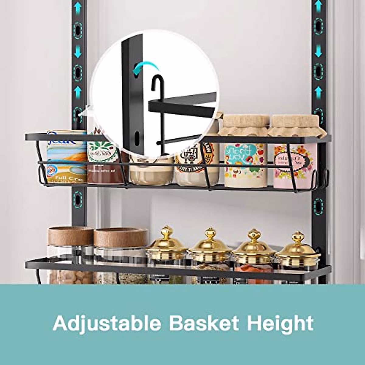 Punmoy 6-Tier Pantry Door Organization and Storage, Over the Door Hanging Storage with 6 Adjustable Shelves, Metal Kitchen Hanging Baskets Organizer for Laundry Room Bathroom