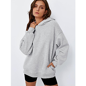 Trendy Queen Womens Oversized Hoodies Fleece Hooded Sweatshirts Comfy Casual Pullover Fall Winter Outfits Long Sleeve Tops Grey M