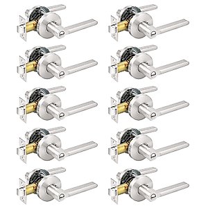 Probrico Bed/Bath Room Door Lever Modern Flat Handles in Satin Nickel, Privacy Door Lever Locks, Contractor Pack(10Pack)