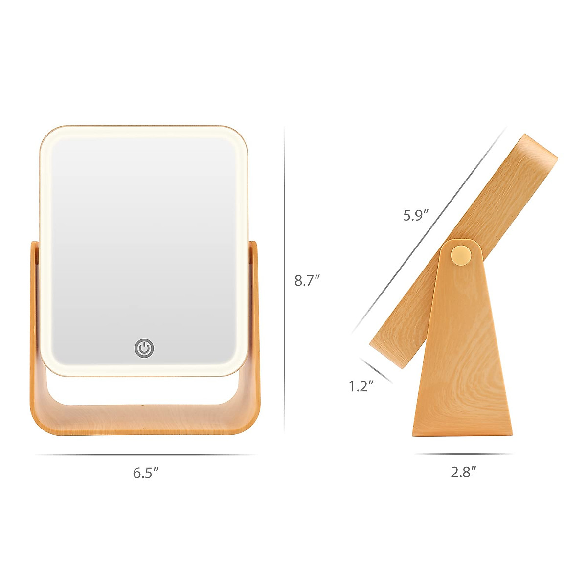 Canyfne Lighted Makeup Mirror, 360°Rotation Makeup Mirror, Double Sided 1x/2x Magnifying with Touch Screen Adjustable Brightness LED Light, Portable Tabletop Mirror for Make Up, Rechargeable Mirror