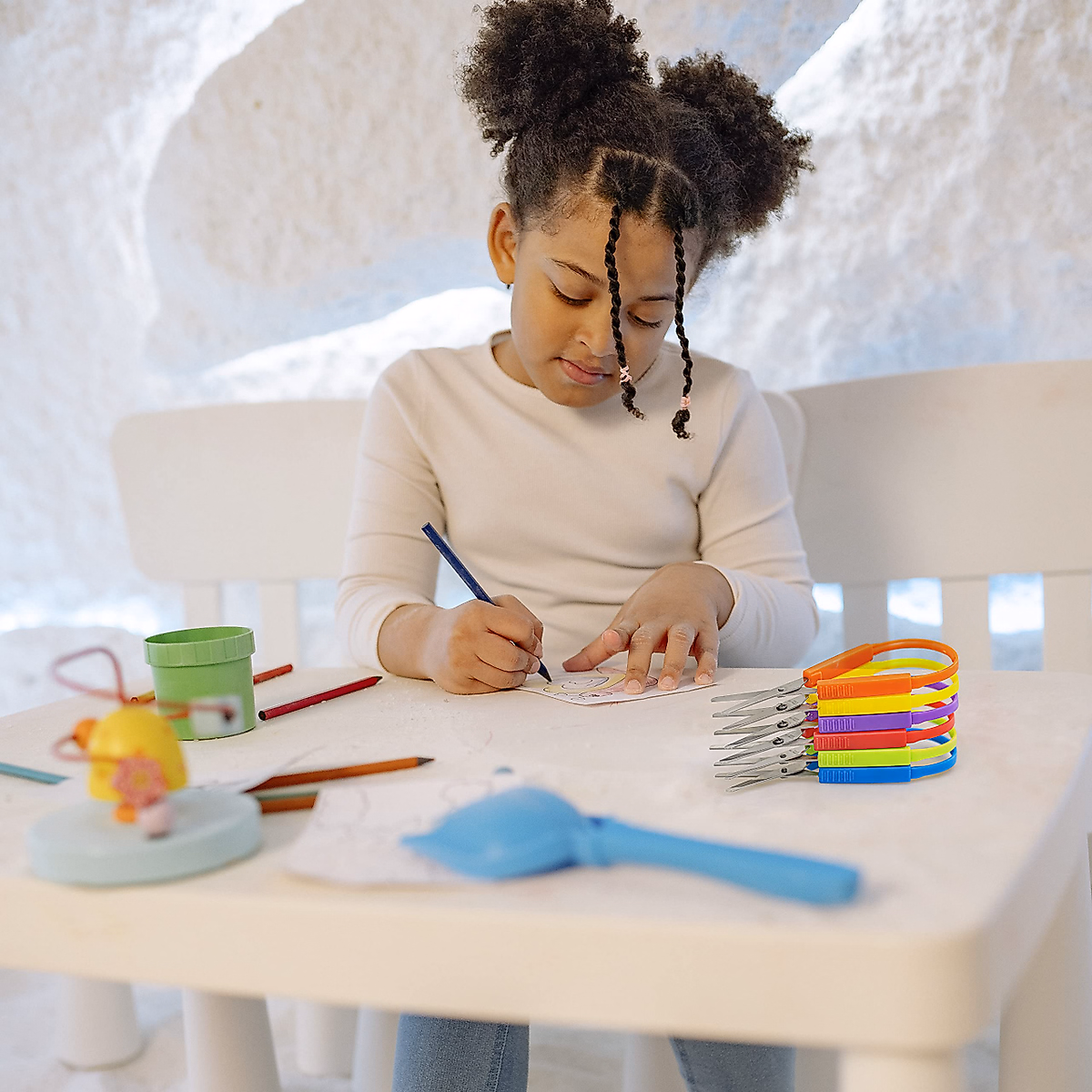 3-Pack Mini Loop Scissors Muitiple Colors Easy-Opening Squeeze Handles Grip Scissors Self-Opening Adaptive Design for Special Needs LDW06211 Blue