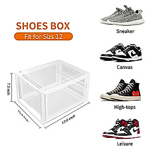 Eoszaous Shoe Box, 6 Pack Shoe Boxes Clear Plastic Stackable, Shoe Storage Boxes with Lids, Drop Front Shoe Boxes for Sneaker Storage Display, Fit Up to US Size 12 (13.6”x 10.4”x 7.5”) (Transparent)