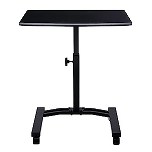 Seville Classics Airlift Height Adjustable Mobile Rolling Laptop Cart Computer Workstation Desk Table for Home, Office, Classroom, Hospital, w/Wheels, Flat (24") (New Model), Black