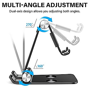 Vakoo Phone Stand, Adjustable Phone Holder for Desk, Upgraded Aluminum Cell Phone Stand Cradle Dock Compatible with iPhone/iPad/Smartphones/Switch/Android, Black