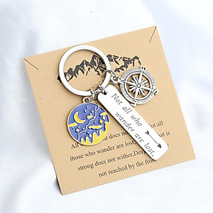 LQRI Not All Those Who Wander are Lost Keychain Traveller Gift Adventurist Gift Wanderlust Gift Compass Key Chain Inspirational Gifts