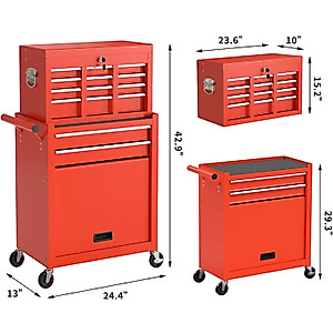 DUSACOM 8-Drawer High Capacity Rolling Tool Box with Wheels,Rolling Tool Chest with Drawer,Tool Box on 4 Wheels with Lock, Tool Storage Cabinet Removable Portable Box for Garage Warehouse