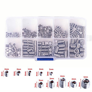 200Pcs Set Screws Assortment Kit, M3/ M4/ M5/ M6/ M8 Standard Allen Head Socket Hex Grub Screw, 304 Stainless Steel Metric Internal Hex Drive Set Screws