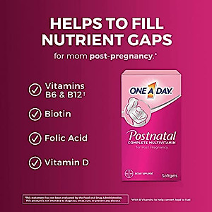 ONE A DAY Postnatal Complete Multivitamin for Post-Pregnancy with Folic Acid and Omega-3 DHA, 60 Count