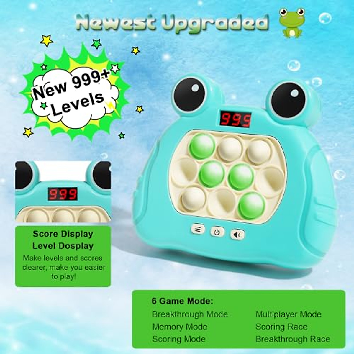 olloiig Pop Fidget Kids It Games Toy,Fast Push Bubble Game Console with LED Screen for Kids 8-12,Handheld Quick Push Game,Autism Sensory Toys,Birthdayxmas Gifts for Boys,Girls,Adults (Frog Blue)