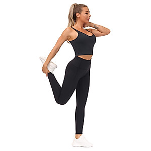 THE GYM PEOPLE Tummy Control Workout Leggings with Pockets High Waist Athletic Yoga Pants for Women Running, Fitness (Black-1, Large)