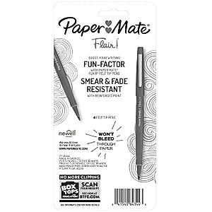 Paper Mate Flair Felt Tip Pens, Medium Point (0.7mm), Black, 4 Count