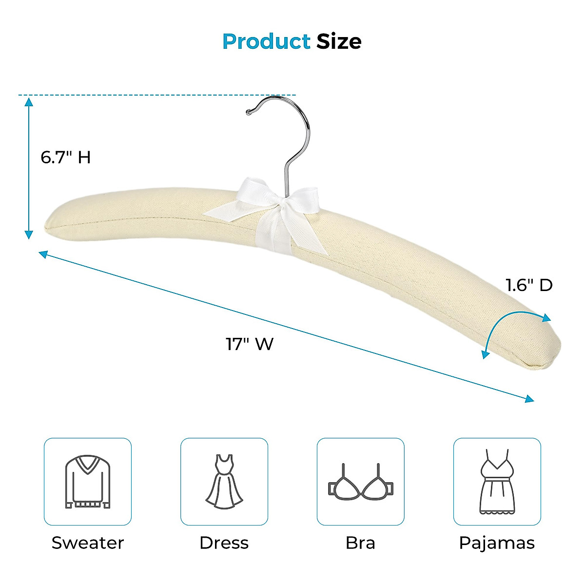 JS HANGER Padded Hangers - 17 Inch Extra Large Heavy Duty Cotton Covered Coat Hangers No Shoulder Bump for Women Clothes, Sweaters, Dresses, Clothing, Weddings, Lingerie Pack of 10, Beige
