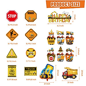 Mpanwen Construction Birthday Party Supplies, 136 Pcs Dump Truck Party Decorations for Boys Baby - Backdrop, Banner, Toppers, Balloons, Cupcakes Wrappers, Party Traffic Signs, Tablecloth