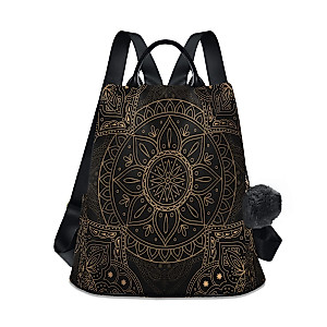ALAZA Boho Flower Goledn Mandala Floral Women Backpack Anti Theft Back Pack Shoulder Fashion Bag Purse
