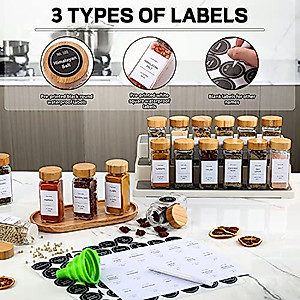 DIMBRAH Spice Jars with Label-4oz 36Pcs, Glass Spice Jars with Bamboo Lids, Container Set with White Printed Labels,Kitchen Empty Jars with Shaker Lids
