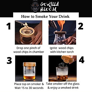 Whiskey Smoker Kit with Torch - 4 Kinds of Wood Chips – Bar Smoker Accessories & Bourbon Smoker Kit – Premium Quality Smoker Kit for Old Fashioned Cocktails