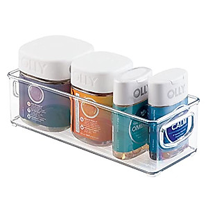 mDesign Small Plastic Bathroom Storage Container Bins with Handles for Organization in Closet, Cabinet, Vanity or Cupboard Shelf, Accessory Organizer for Hair Tools - Ligne Collection - 4 Pack - Clear