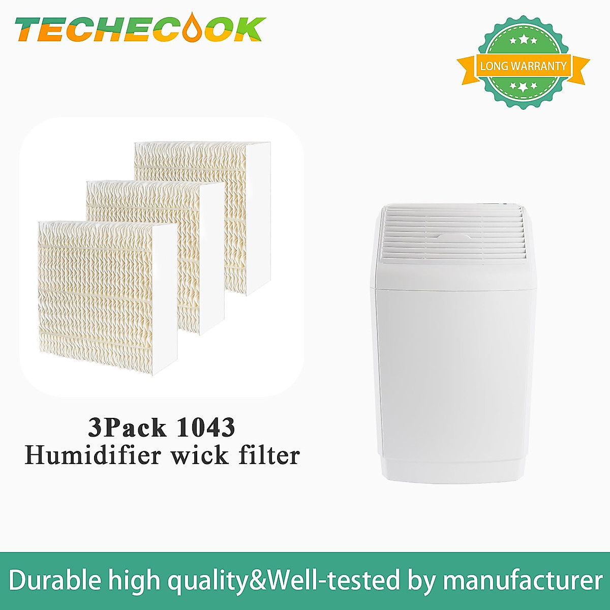 Techecook 1043 Humidifier Wick Filters (3Pack) Replacement for Essick AirCare Evaporative Humidifiers EP9500 EP9700 EP9800 831000 821000 826000 826800, Bemis Space Saver 800 8000 Series Humidifiers