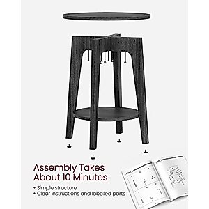 VASAGLE Round End Table with Lower Shelf, Nightstand for Small Spaces, 15.8 x15.8 x 19.7 Inches, Black