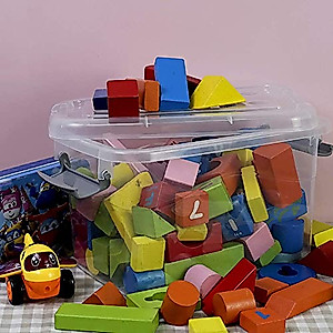 Minekkyes 6-Pack Home Storage Bins, Plastic Container, Latching Box with Handle (Grey handle)