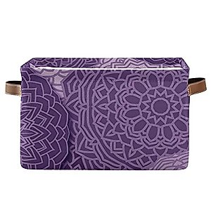 KEEPREAL Large Storage Basket Bin Purple Mandala Boho Storage Cube Box Foldable Canvas Fabric Collapsible Organizer with Handles for Home Office Closet