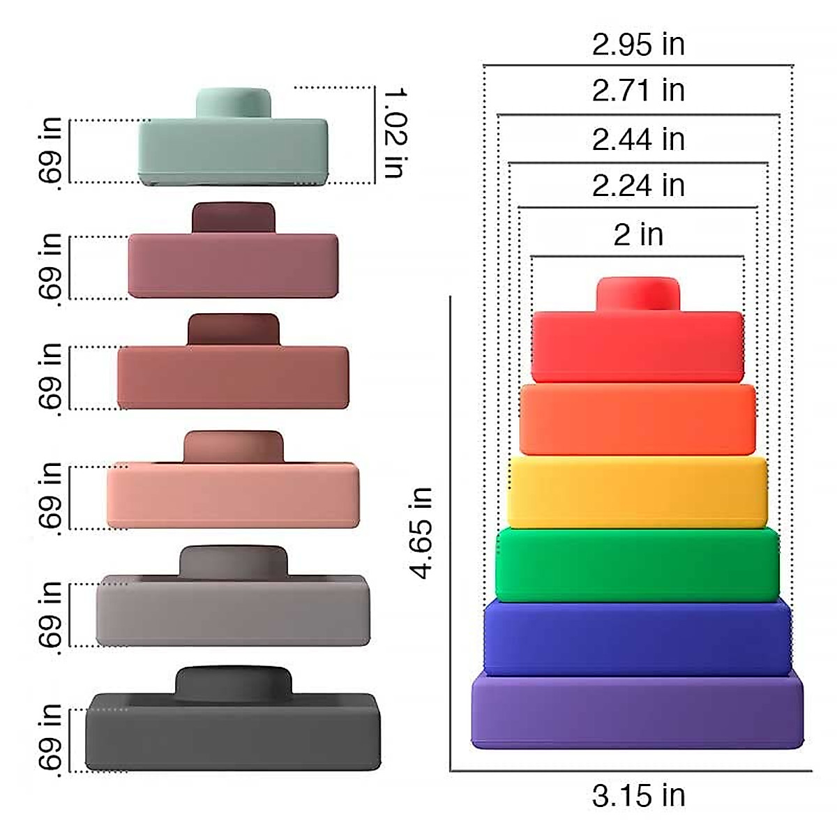 Silicone Stacking Toy | Square Stacker Baby Toy | Montessori | Gender Neutral Baby Gift | Montessori Toys | Building Games | Toddler Montessori Toys | Toddler Stacking Toy