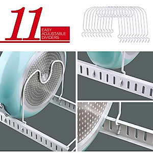 X-cosrack 11 Dividers Pot Pan Lid Rack Bakeware Cupboard Organizer, Expandable, Patent Pending. White