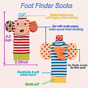 WANTMAZOR Soft Arm Wrist Rattles Foot Finder Ankle Sock for Newborn Baby Boy and GILR Infant Christmas Birthday Present Baby Shower-8PCS