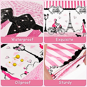 Irenare Paris Theme Tablecloth Paris Princess Theme Party Decorations Day in Paris Plastic Table Covers Table Decoration Ooh La La Pink Table Cloth for Girls Birthday Party Baby Shower (1 Piece)