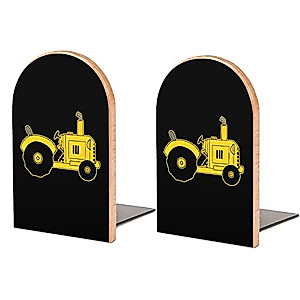 Cartoon Tractor Wood Book Ends for Shelves Non-Skid Bookend Book Stand Book Holder Stopper for Home Office School