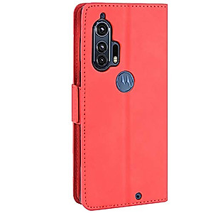 HualuBro Motorola Moto Edge Plus Case, Magnetic Full Body Protection Shockproof Flip Leather Wallet Case Cover with Card Slot Holder for Motorola Moto Edge+ Plus Phone Case (Red)