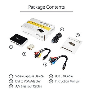 StarTech.com HDMI Video Capture Device - 1080p - 60fps Capture Card - USB Video Recorder - with HDMI DVI VGA, TAA (USB3HDCAP)