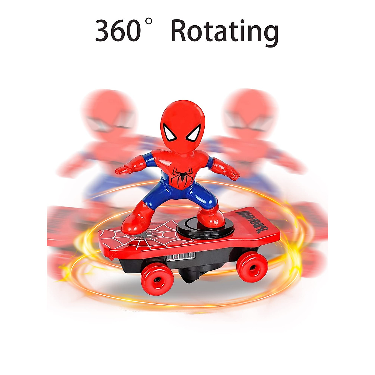 Outmeci Stunt Skateboard Scooter Electric Universal Rotating Tumble Music Led Light Cartoon Balance Bike Toy, Interactive Educational Gift Toys for 3 4 5 6 7 Years Old Boys Girls (red)