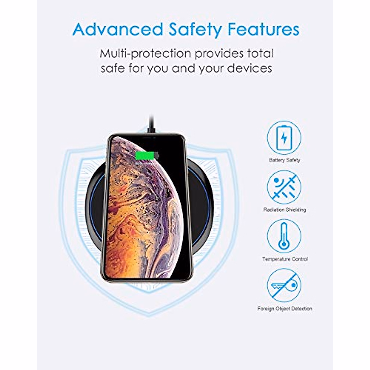 Fast Wireless Charger, NANAMI 7.5W Charging Pad Compatible iPhone 14/13/13 mini/12/SE 2/11/11 Pro/XS Max/XR/X/8, 10W Qi Charger for Samsung Galaxy S23/S22/S21/S20/S10/S9/S8/Note 10+/9/8 & 5W AirPods 2