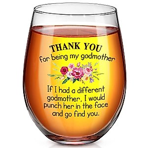 Thank You for Being My Godmother Wine Glass, Personalized Mother's Day Birthday Christmas Gift for Godmother Mother, 17 Oz Godmother Announcement Wine Glass for Godmother from Godchild (Thank You)