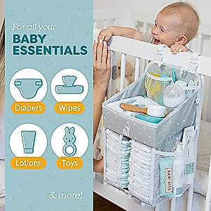 Cradle Star Hanging Diaper Caddy Organizer - Diaper Organizer Caddy with Multiple Pockets - Baby Organizer for Nursery Accessories - Changing Table Organizer and Diaper Storage - 17x9x9 in - Gray