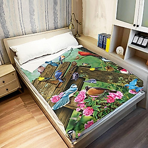 KLRIGR Soft Cozy Fleece Throw Blanket for Couch, Birds and Flowers, 50X60 Inches