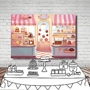 MAQTT Sweet Shop Backdrop Candy Princess Dessert Banner Shop Girl's Birthday Photography Background Children's Party Banner Baby Shower Donut Ice Cream Table Decoration 5x3ft